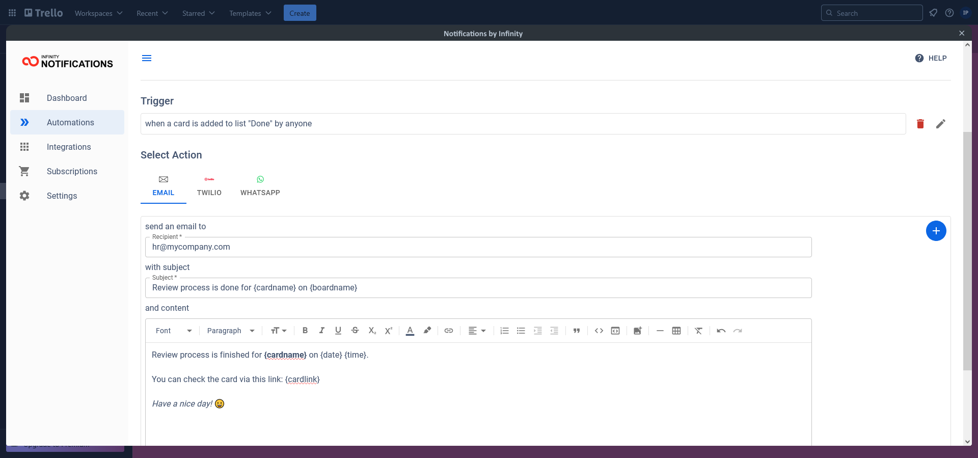 Notifications by Infinity Power-Up | Trello